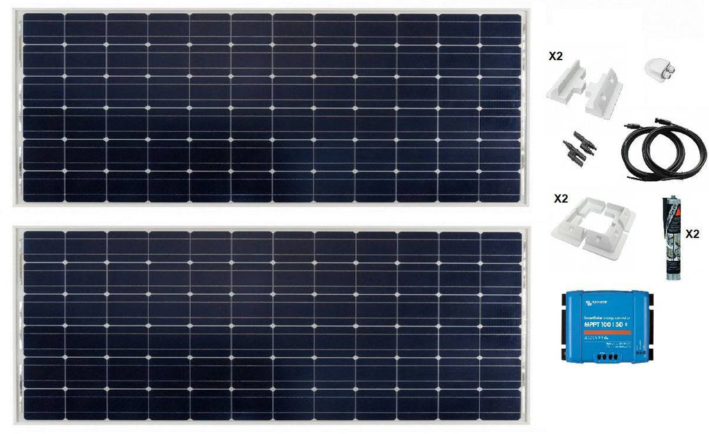 Victron 370w Solar Panel Kit with 100/30 Smart Solar MPPT + White Mounting Kit - Simply Split Charge