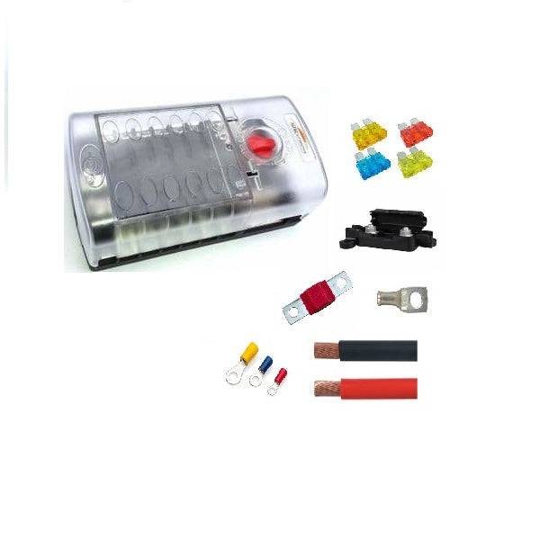 12 Way Blade Fuse Box + Negative Bus Bar with 16mm² 110amp Cable or ...