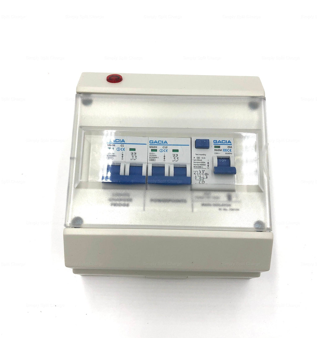 Mains 240v Consumer Unit RCD25A + 10A + 6A Double Pole MCB