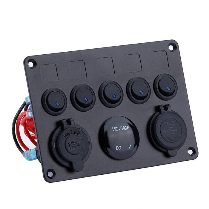 12V/24V Inline Fuse Box LED Rocker Switch Panel 2 USB Charger Socket